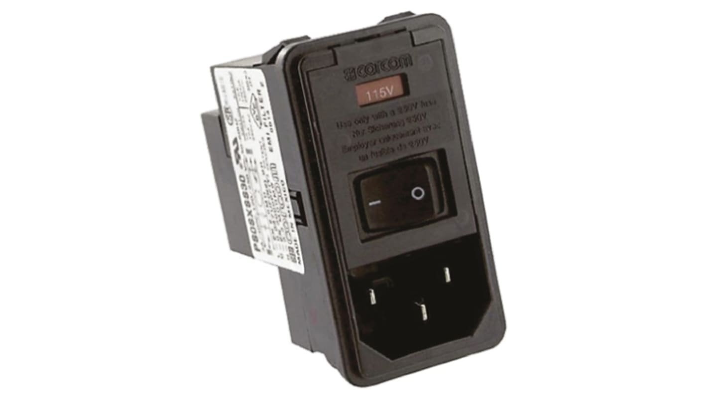 TE Connectivity 3A, 250 V ac Male Snap-In IEC Filter 2 Pole PS0SXSS30 ...