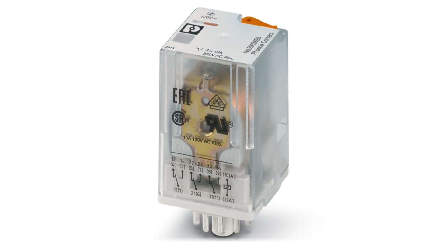 2903695 | Phoenix Contact Plug In Power Relay, 120V ac Coil, 10A ...