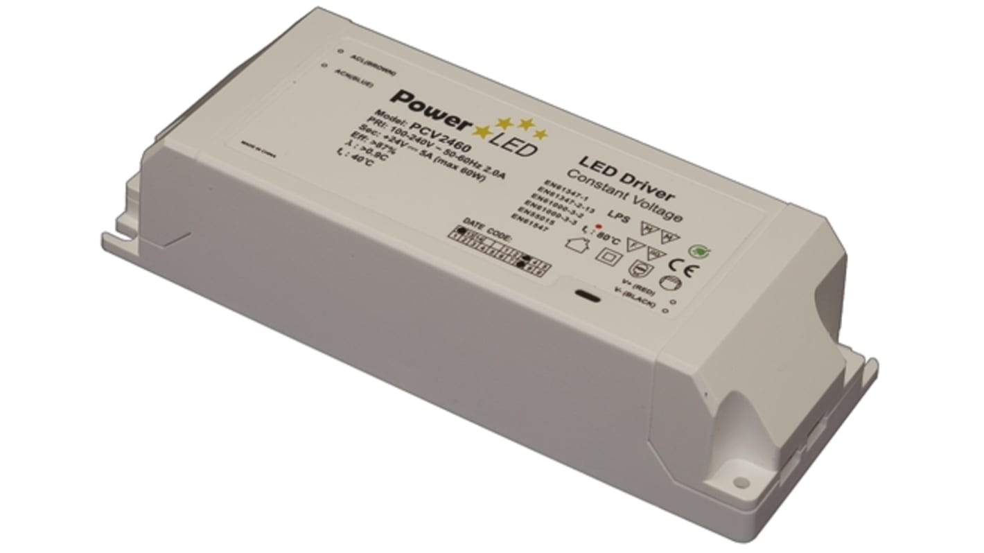 PCV2460 | PowerLED LED Driver, 24V Output, 60W Output, 0 → 2.5A Output, Constant Voltage | RS