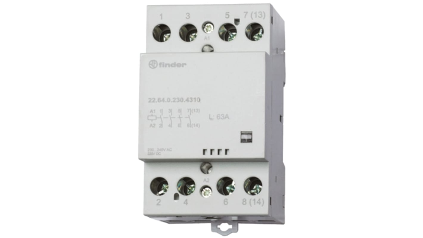 22.64.0.230.4610 | Finder 22 Series Contactor, 240 V ac Coil, 4-Pole ...