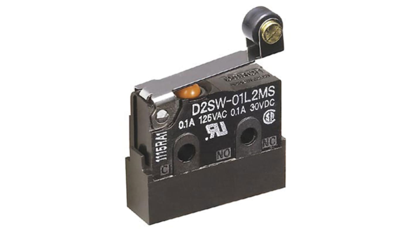 D2SW-01L2MS | Omron Hinge Lever Microswitch, Wire Lead Terminal, 100 mA @ 30 V dc, SPDT, IP67 | RS