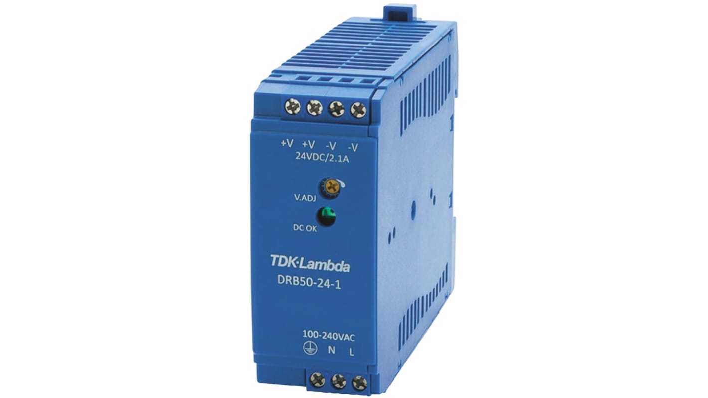 DRB-50-48-1 | TDK-Lambda DRB Switched Mode DIN Rail Power Supply, 85 → 264V ac ac Input, 48V dc ...