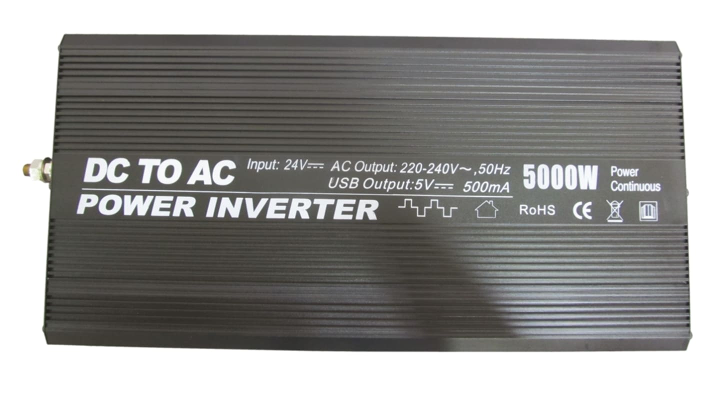 RS PRO Modified Sine Wave 5000W Fixed Installation DC-AC Power Inverter, 12V dc Input, 230V ac ...