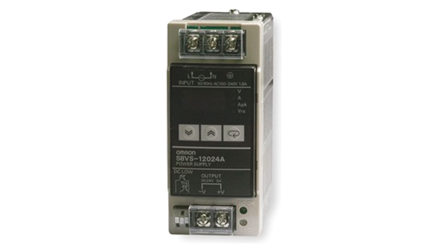 S8VS-12024A | Omron S8VS Switched Mode DIN Rail Power Supply, 85 → 264V ac ac Input, 24V dc dc ...