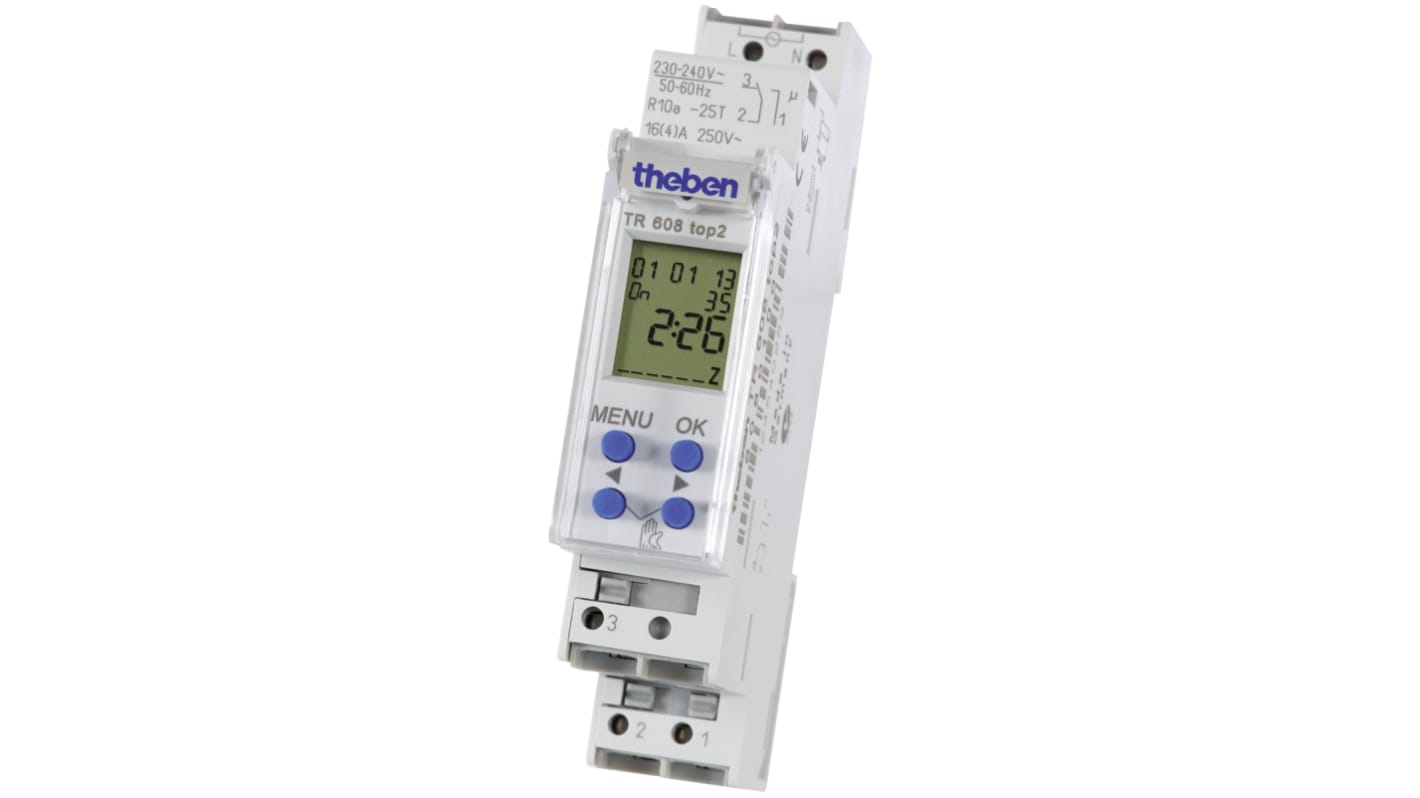 TR608 top2 S | Theben Digital DIN Rail Time Switch 230 V ac, 1-Channel | RS