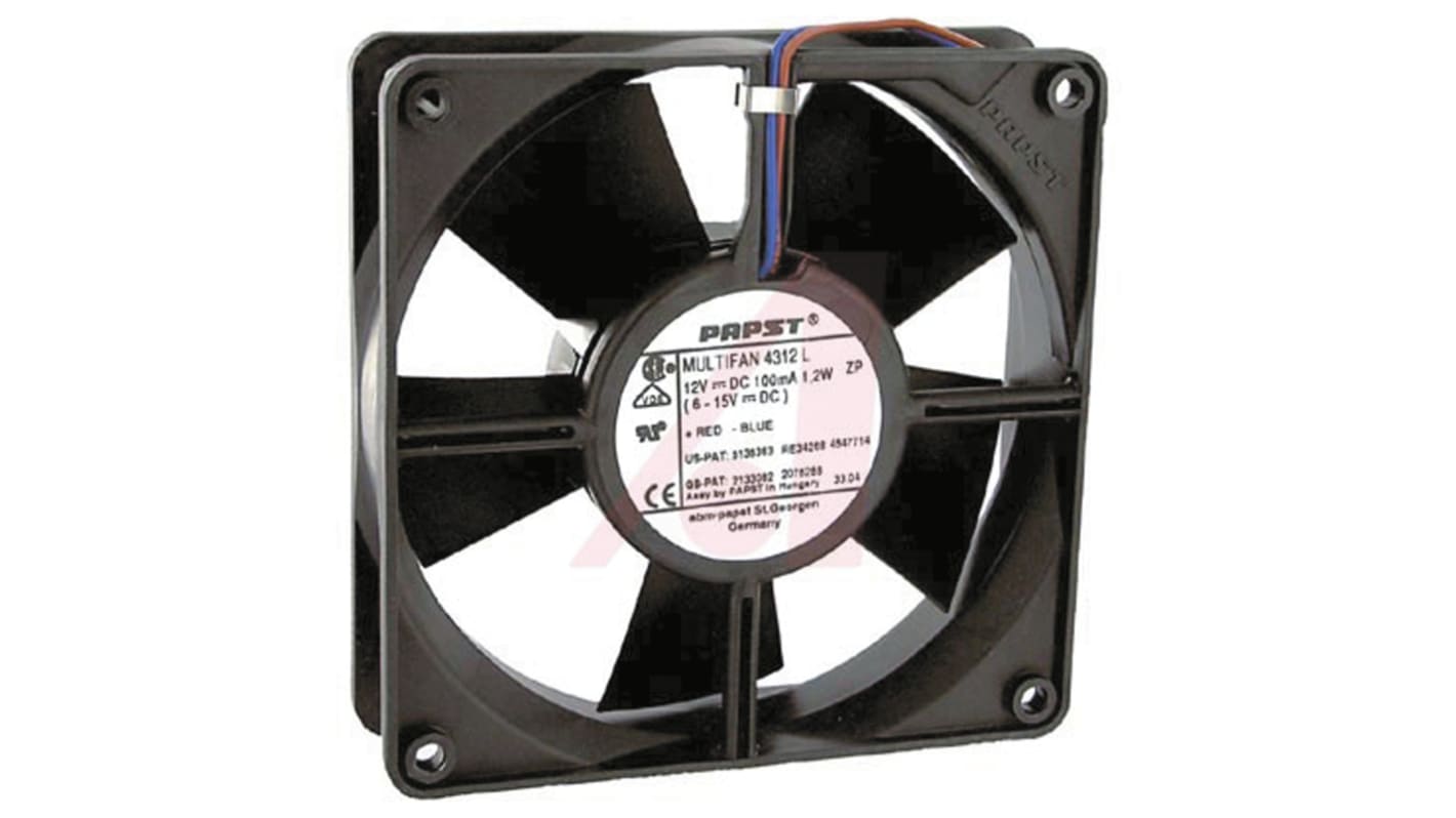 4314/12 | ebm-papst 4300 Series Axial Fan, 24 V dc, DC Operation, 170m³/h, 5W, IP20, 119 x 119 x ...