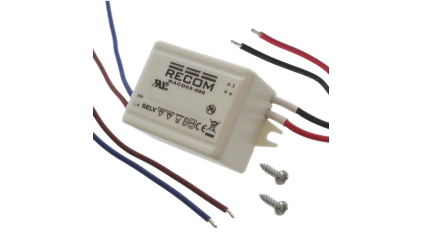 RACD03-500 | Recom LED Driver, 3 → 9.5V dc Output, 3W Output, 500mA Output, Constant Current ...