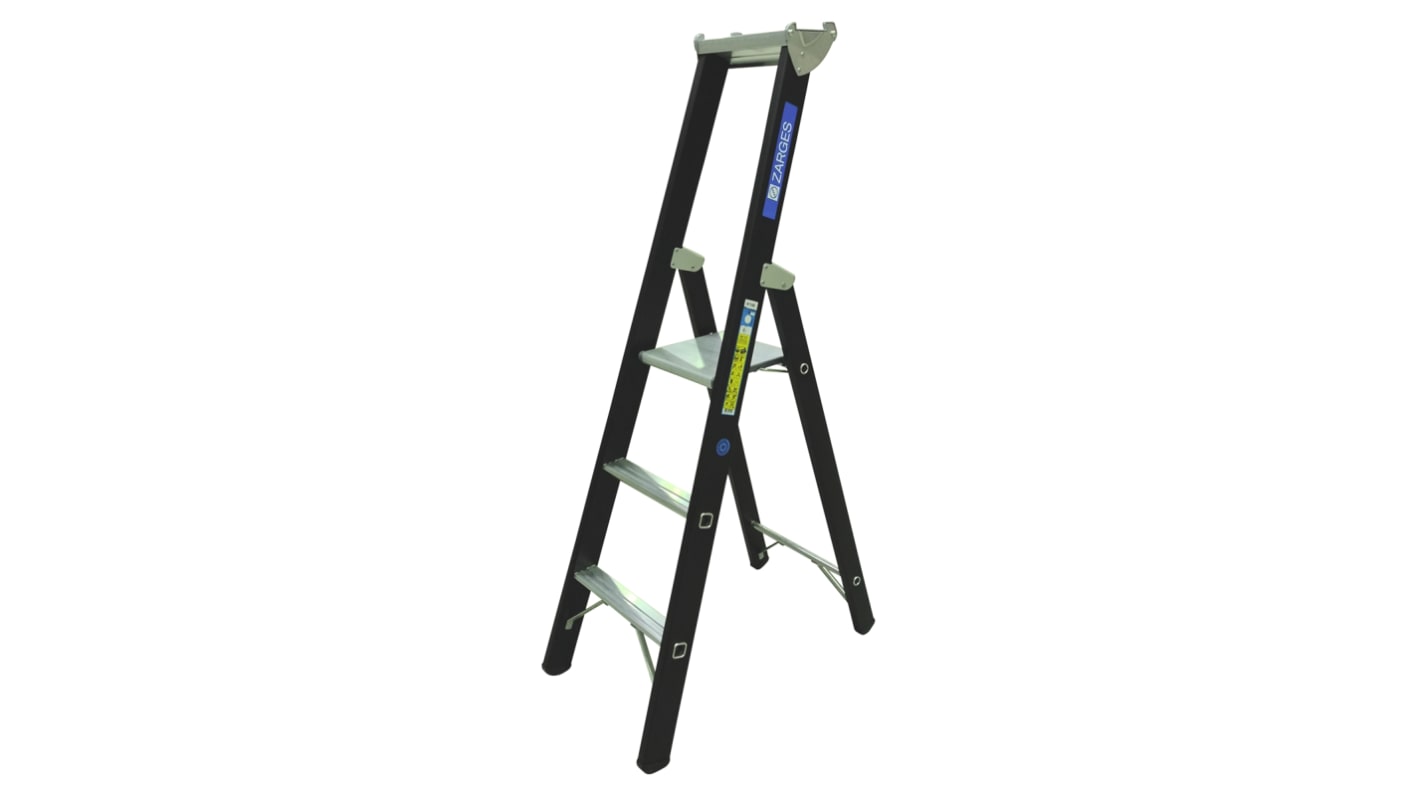 41145 | Zarges Aluminium 3 steps Step Ladder, 0.8m platform height | RS