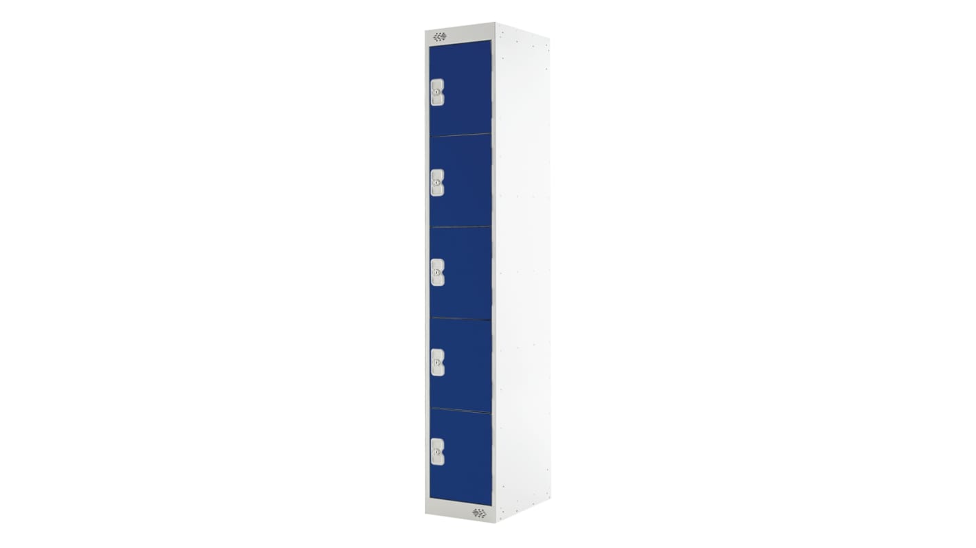 RS PRO 5 Door Steel Blue Storage Locker, 1800 mm x 300 mm x 450mm | RS