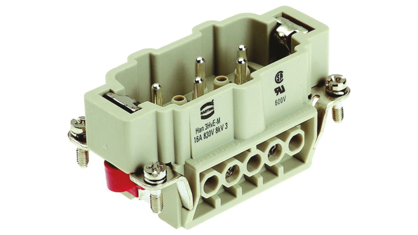 09340032601 | HARTING Heavy Duty Power Connector Insert, 16A, Male, Han Hv E Series, 3 Contacts | RS