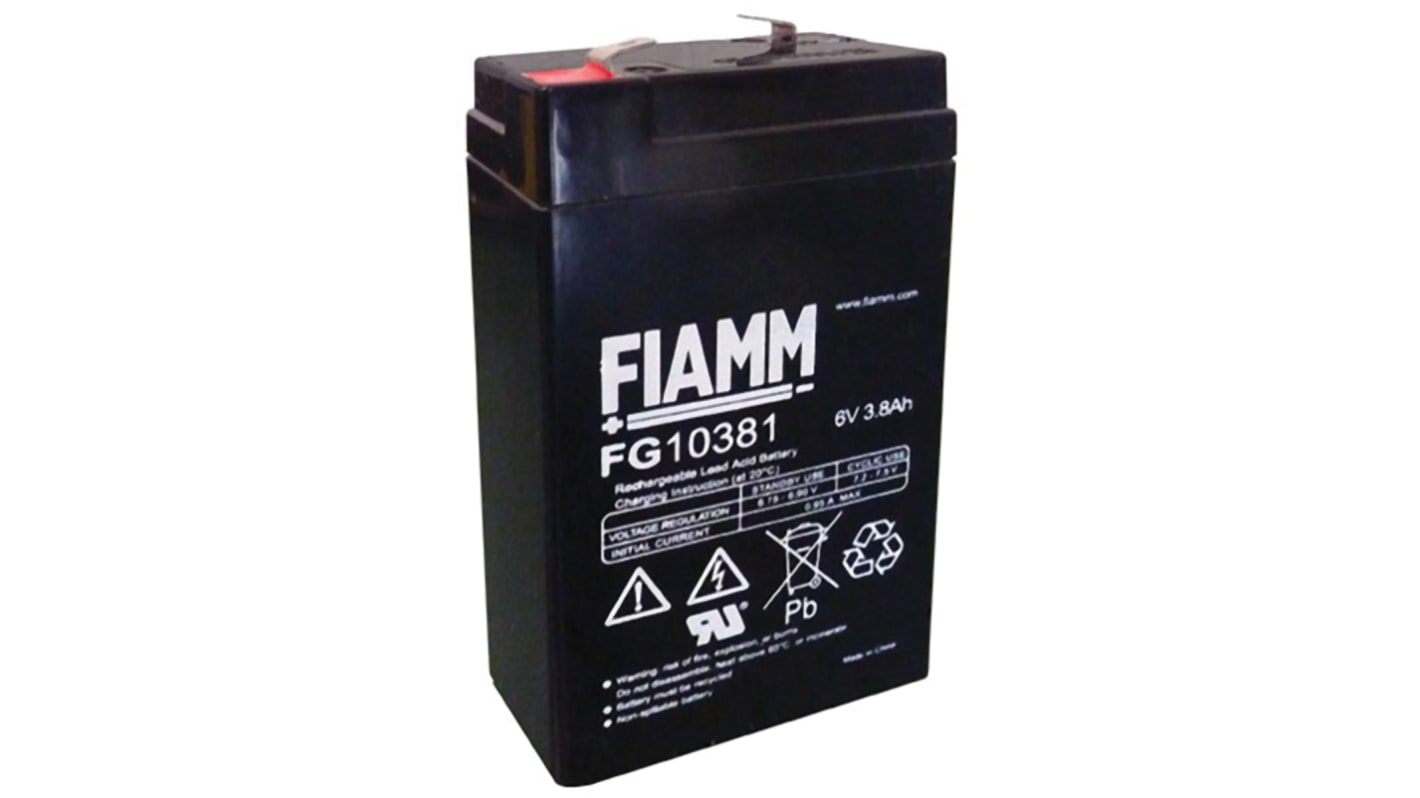 FG10381 | Fiamm 6V Faston F1 Sealed Lead Acid Battery, 3.8Ah | RS