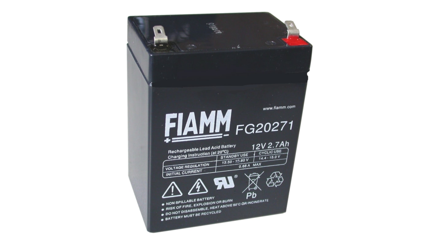 FG20271 | Fiamm 12V Faston F1 Sealed Lead Acid Battery, 2.7Ah | RS