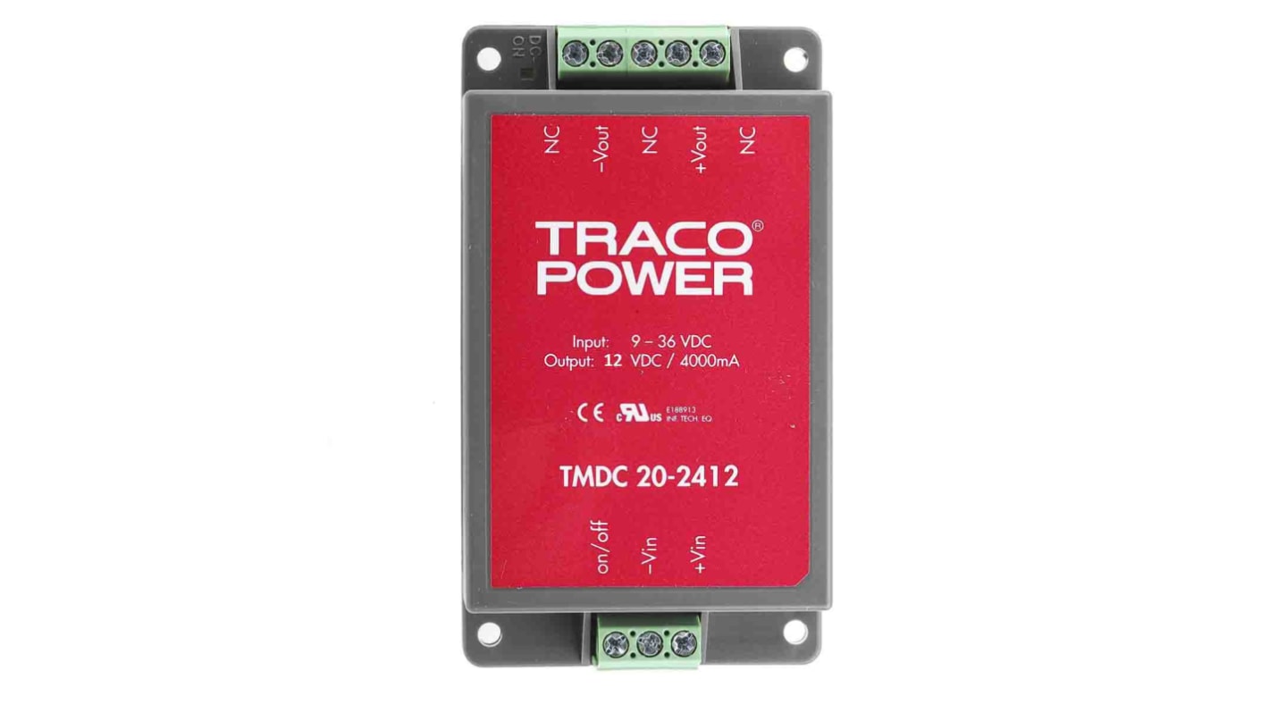 TMDC 20-2412 | TRACOPOWER TMDC 20 DC-DC Converter, 12V dc/ 1.67A Output, 9 → 36 V dc Input, 20W ...
