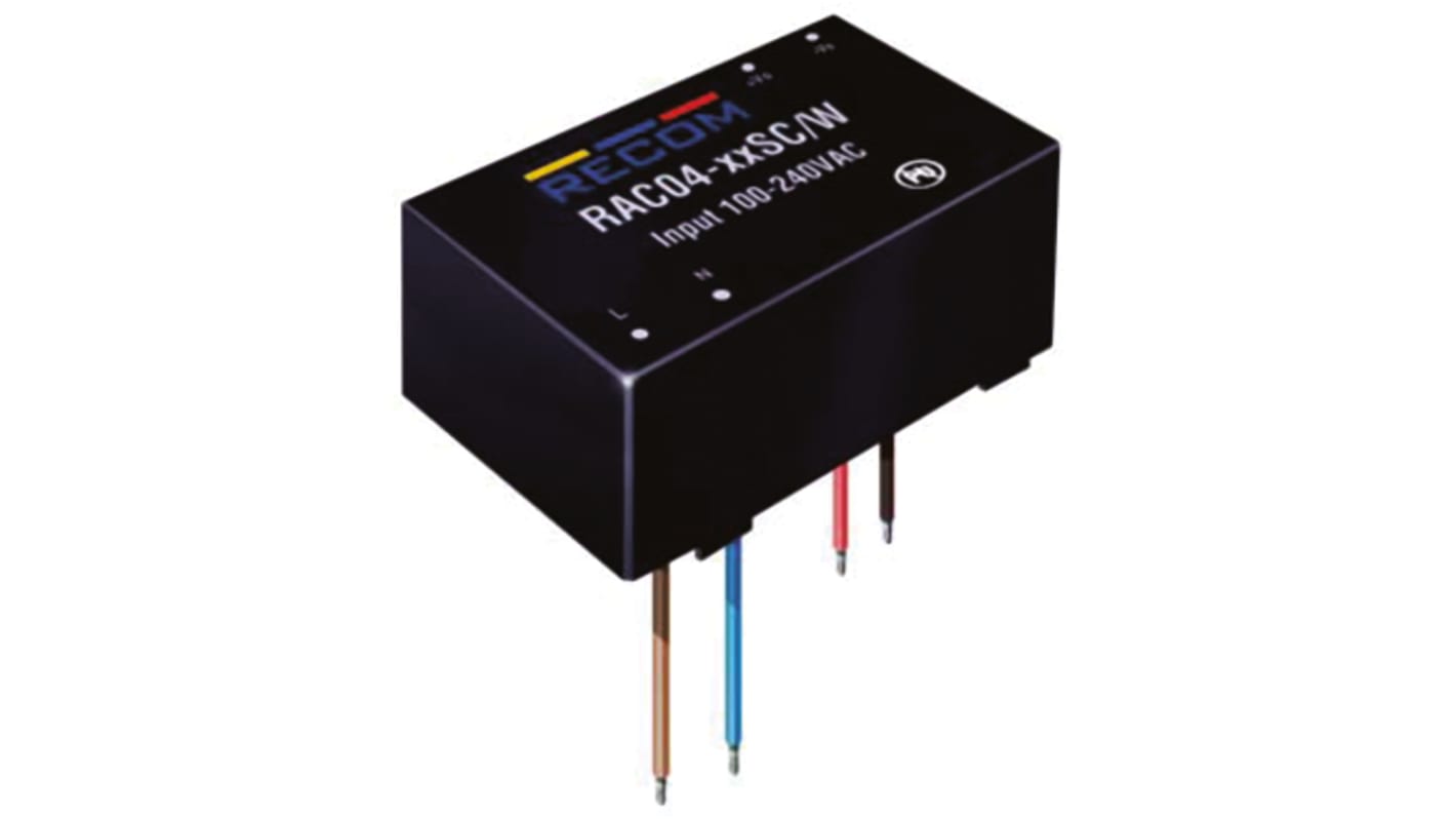 Recom Switching Power Supply, RAC04-3.3SC/W, 3.3V dc, 1.2A, 4W, 1 ...