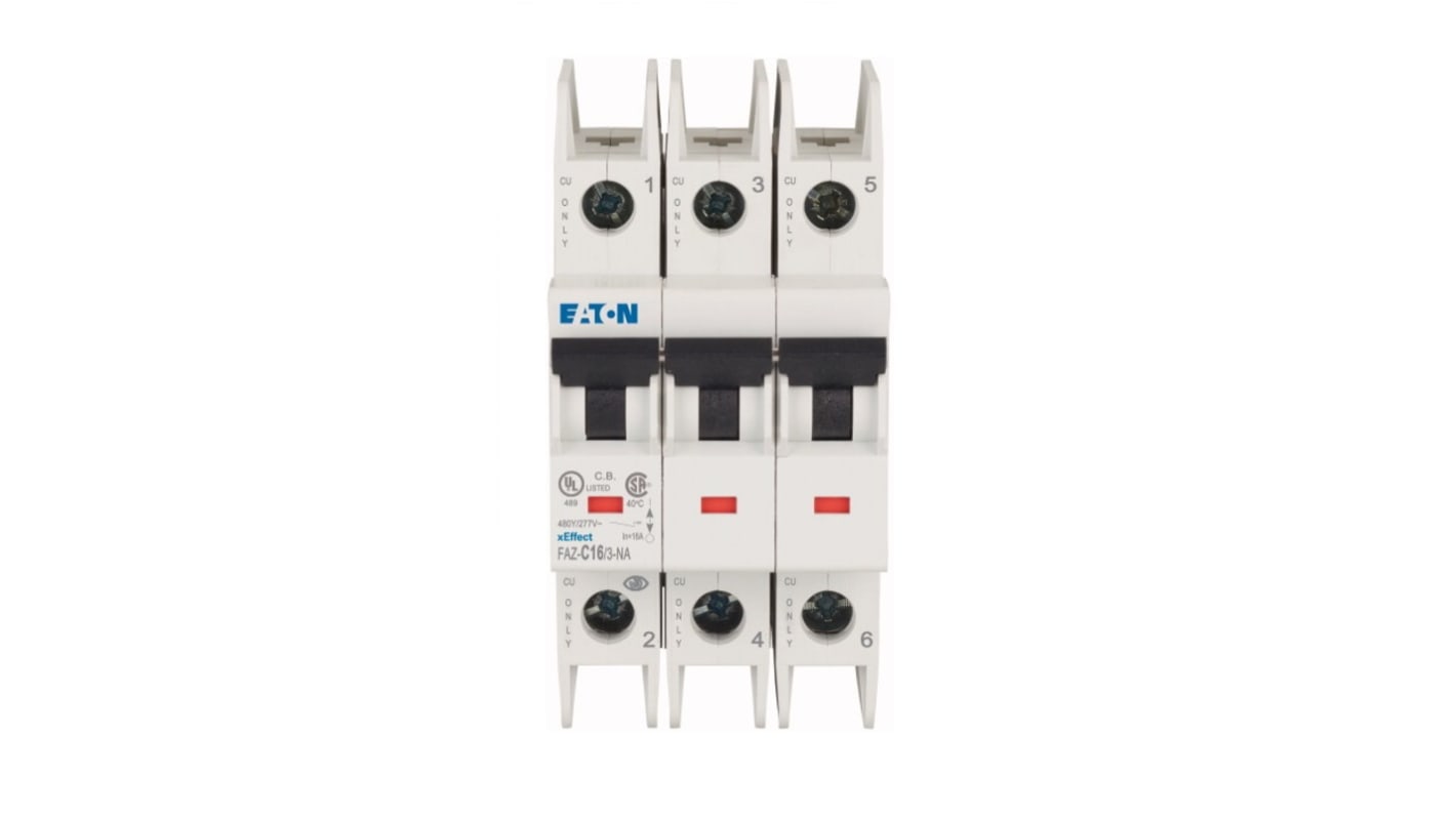 102250 FAZ-C16/3-NA | Eaton xEffect MCB, 3P, 16A Curve C, 240 → 415V AC, 60V DC, 10 kA Breaking ...