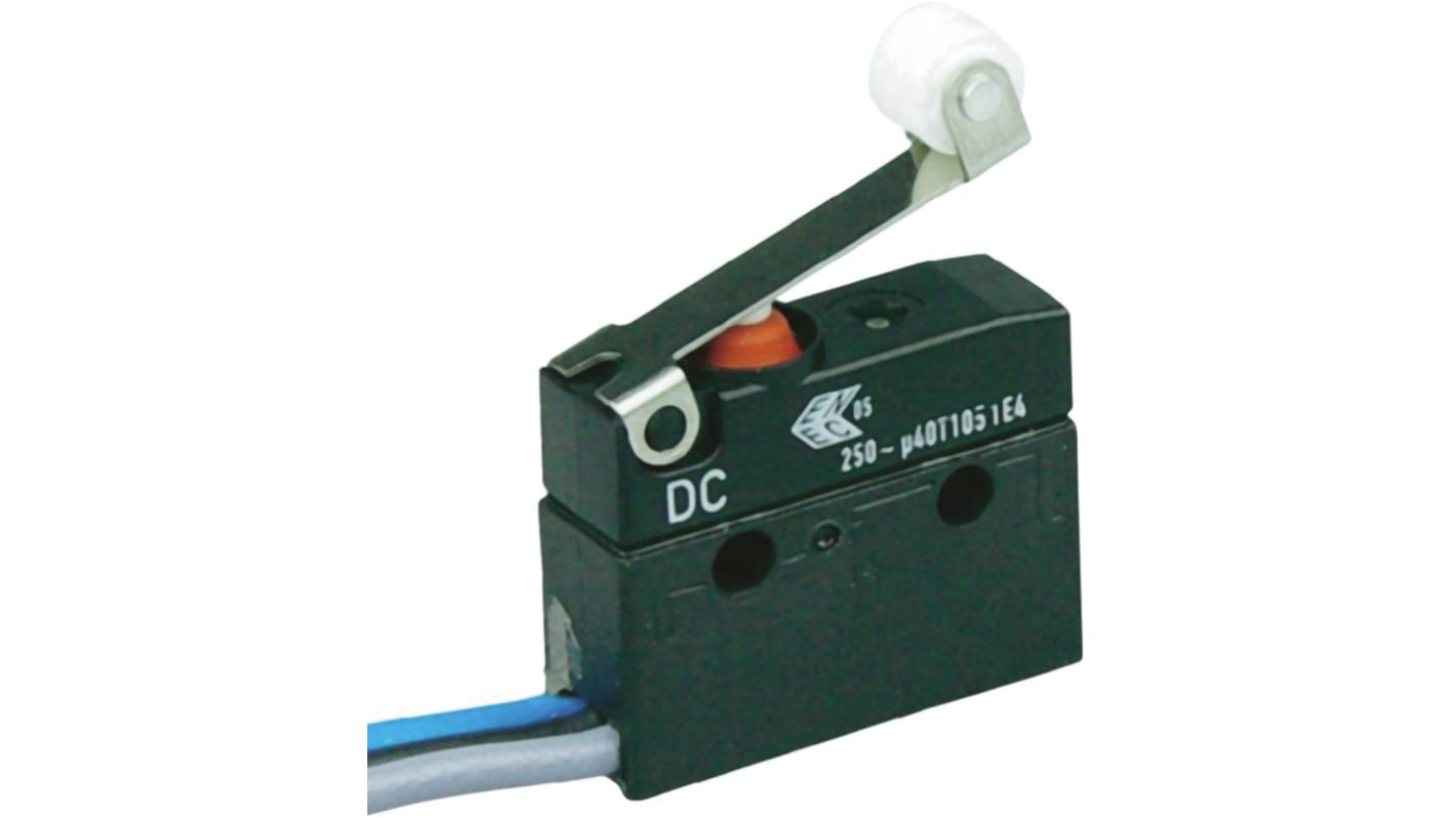 DC1C-C4RB | ZF Roller Micro Switch, Lead Terminal, 6 A @ 250 V ac, SP-CO, IP67 | RS
