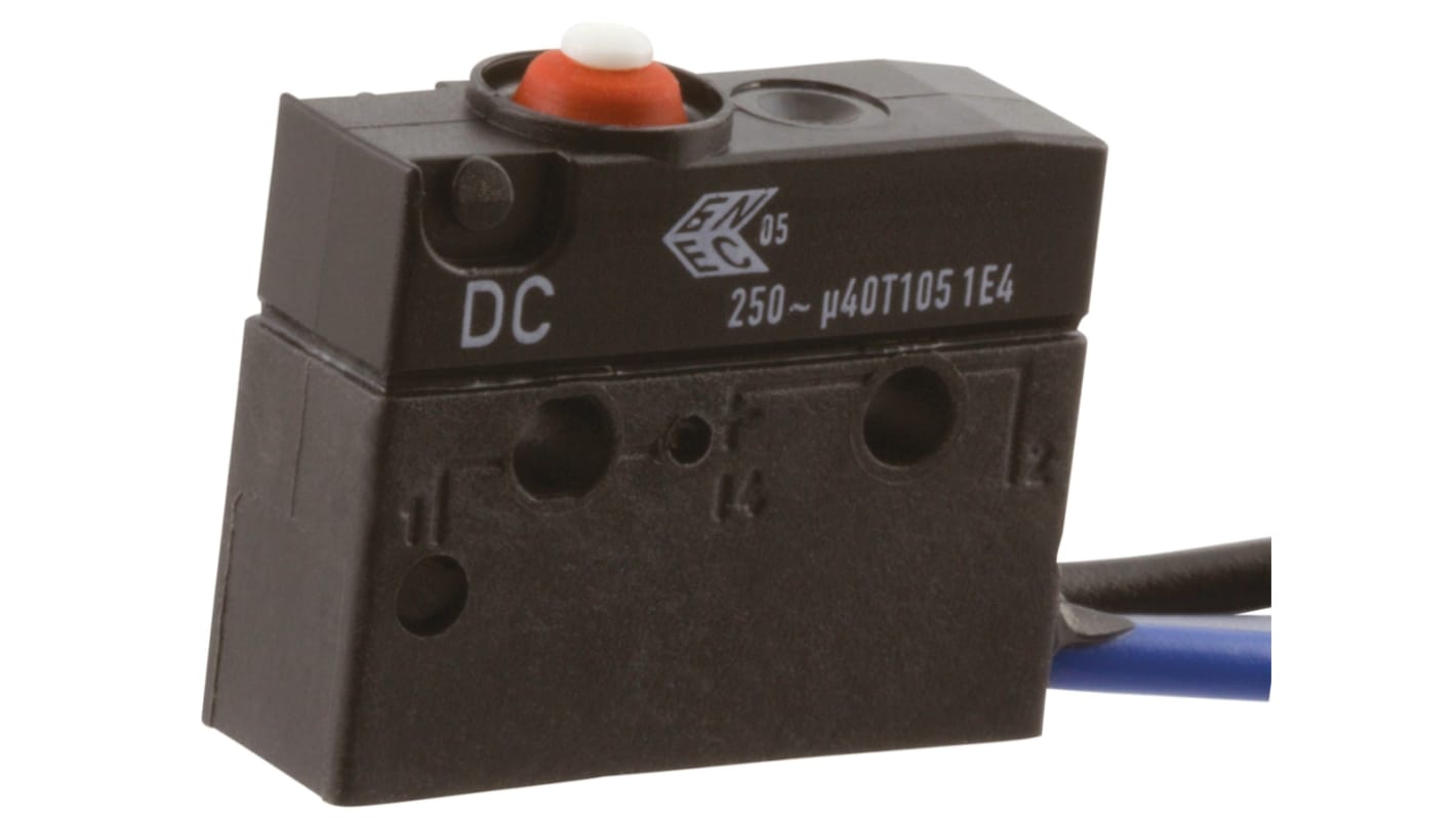DC1C-C4AA | ZF Button Micro Switch, Lead Terminal, 6 A @ 250 V ac, SP-CO, IP67 | RS