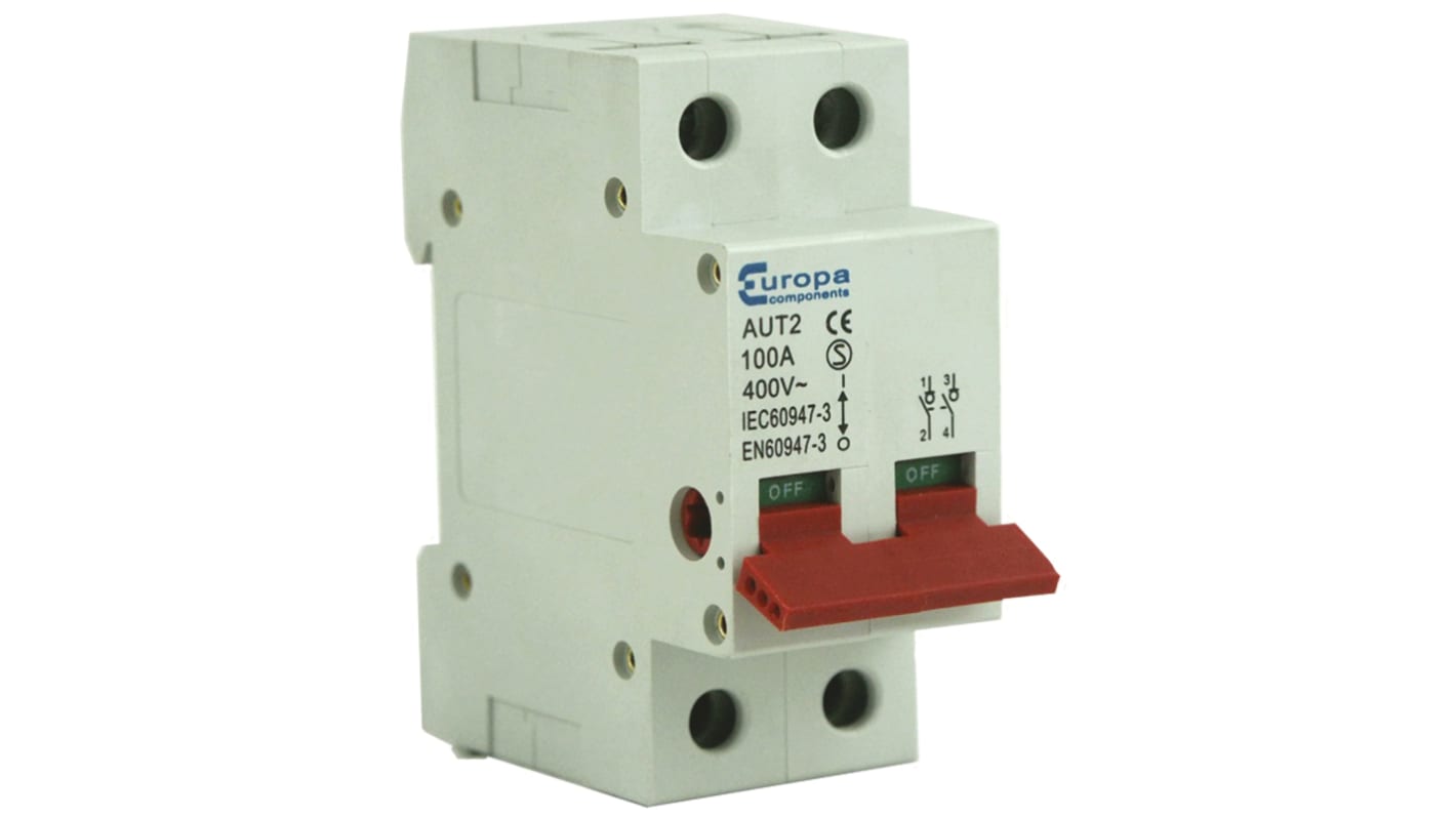 ISO100-2 | Europa 2P Pole Isolator Switch - 100A Maximum Current, IP20 | RS