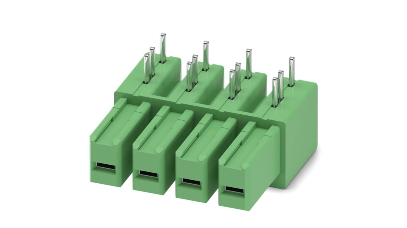 1708624 | Phoenix Contact 7.62mm Pitch 4 Way Right Angle Pluggable Terminal Block, Inverted ...