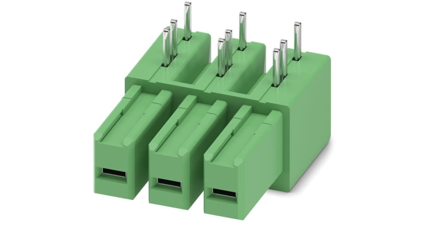 1708611 | Phoenix Contact 7.62mm Pitch 3 Way Right Angle Pluggable Terminal Block, Inverted ...