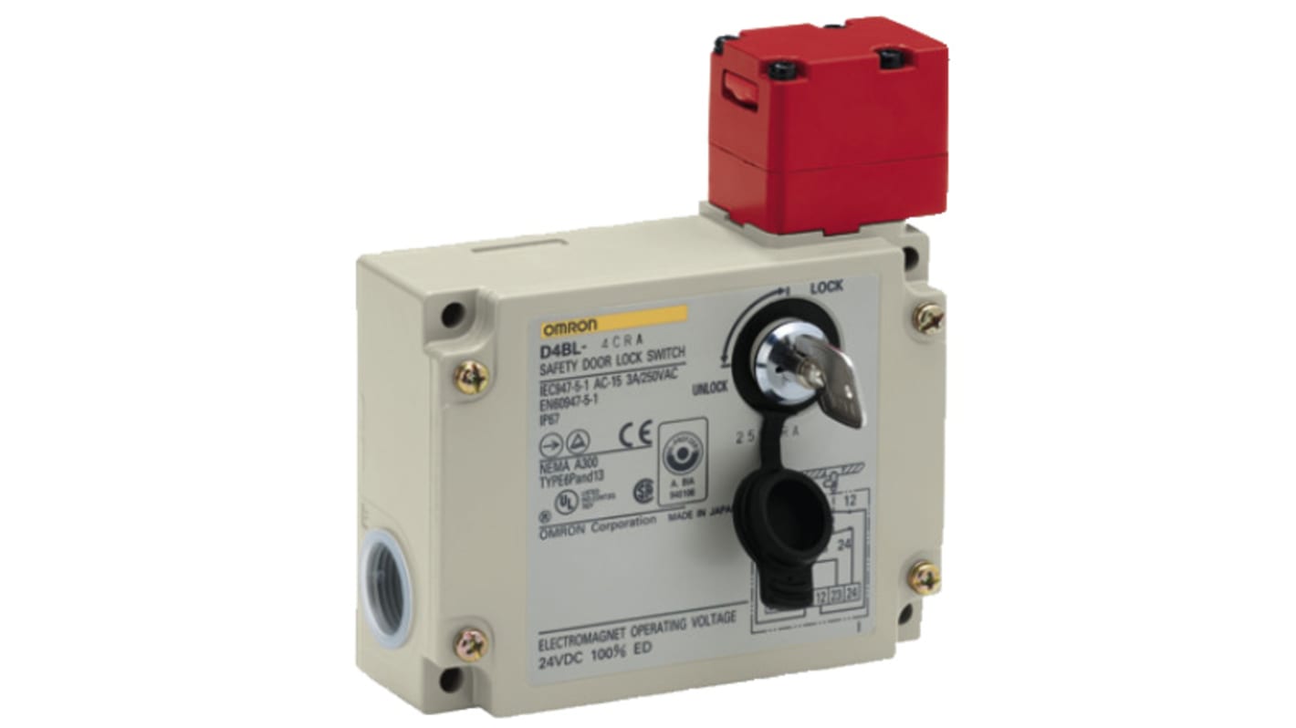 D4BL-2DRA | Omron D4BL Series Solenoid Interlock Switch, Power to Unlock, 24V dc | RS
