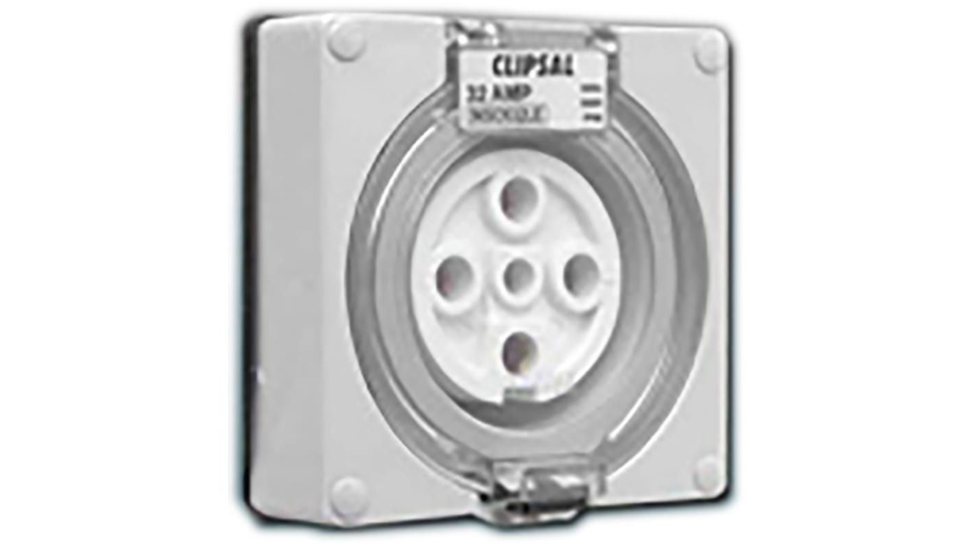 56SO532LE-GY | Clipsal Electrical, 56SO IP66 Grey Surface Mount 5 Socket, Rated At 32A, 500 V | RS