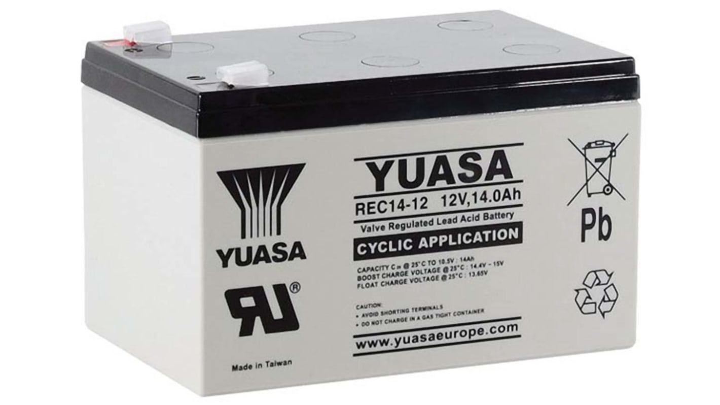 REC14-12 | Yuasa 12V Faston F2 Sealed Lead Acid Battery, 13Ah | RS