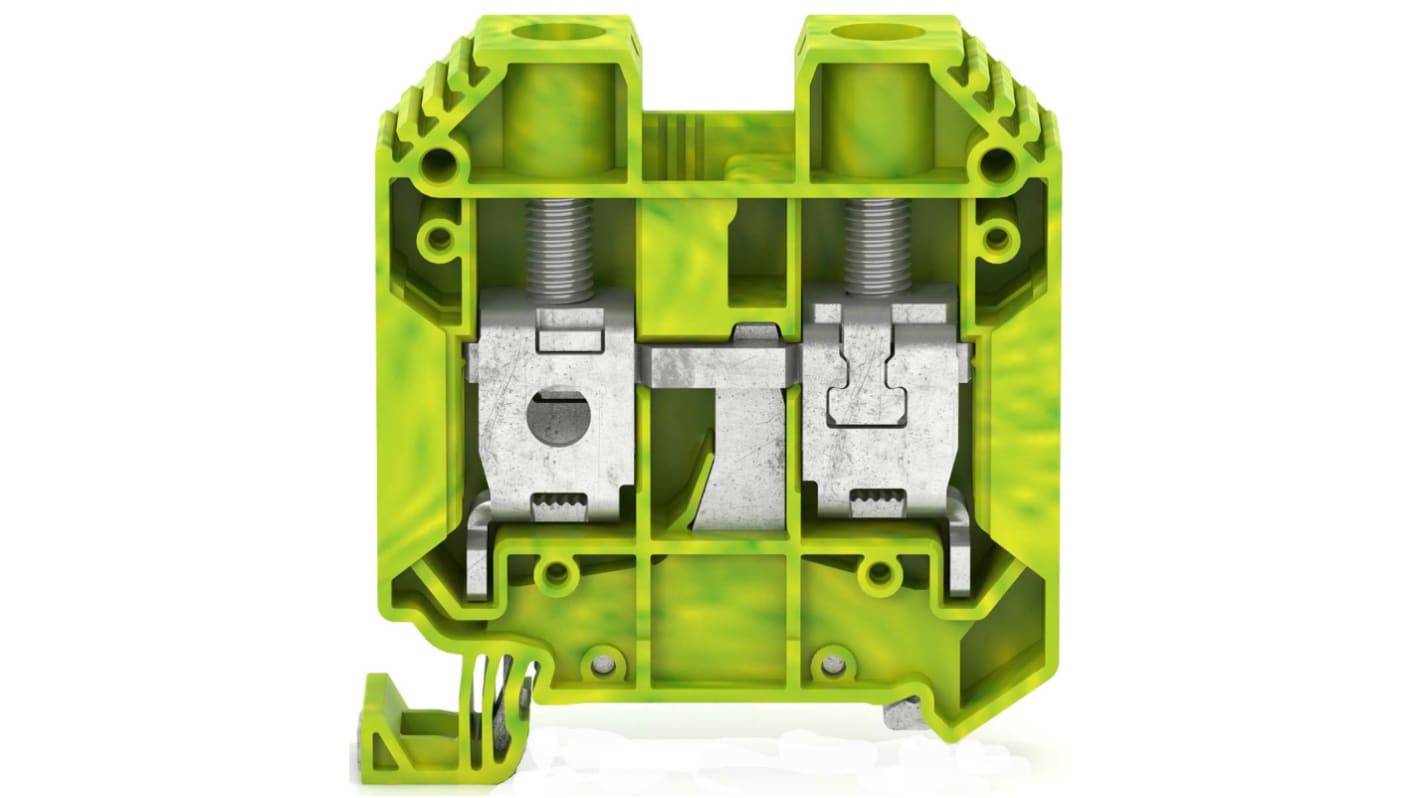 RS PRO Green, Yellow Earth Terminal Block, Single-Level, Screw ...