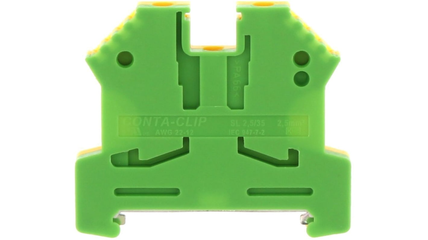 RS PRO Green, Yellow Earth Terminal Block, Single-Level, Screw ...