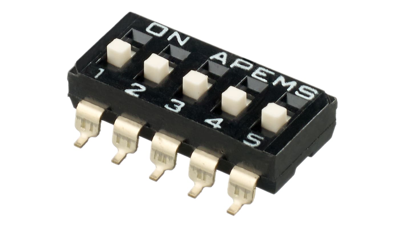 IKD0503101 | APEM 5 Way Surface Mount DIP Switch SPST, Raised Actuator Slide Actuator | RS