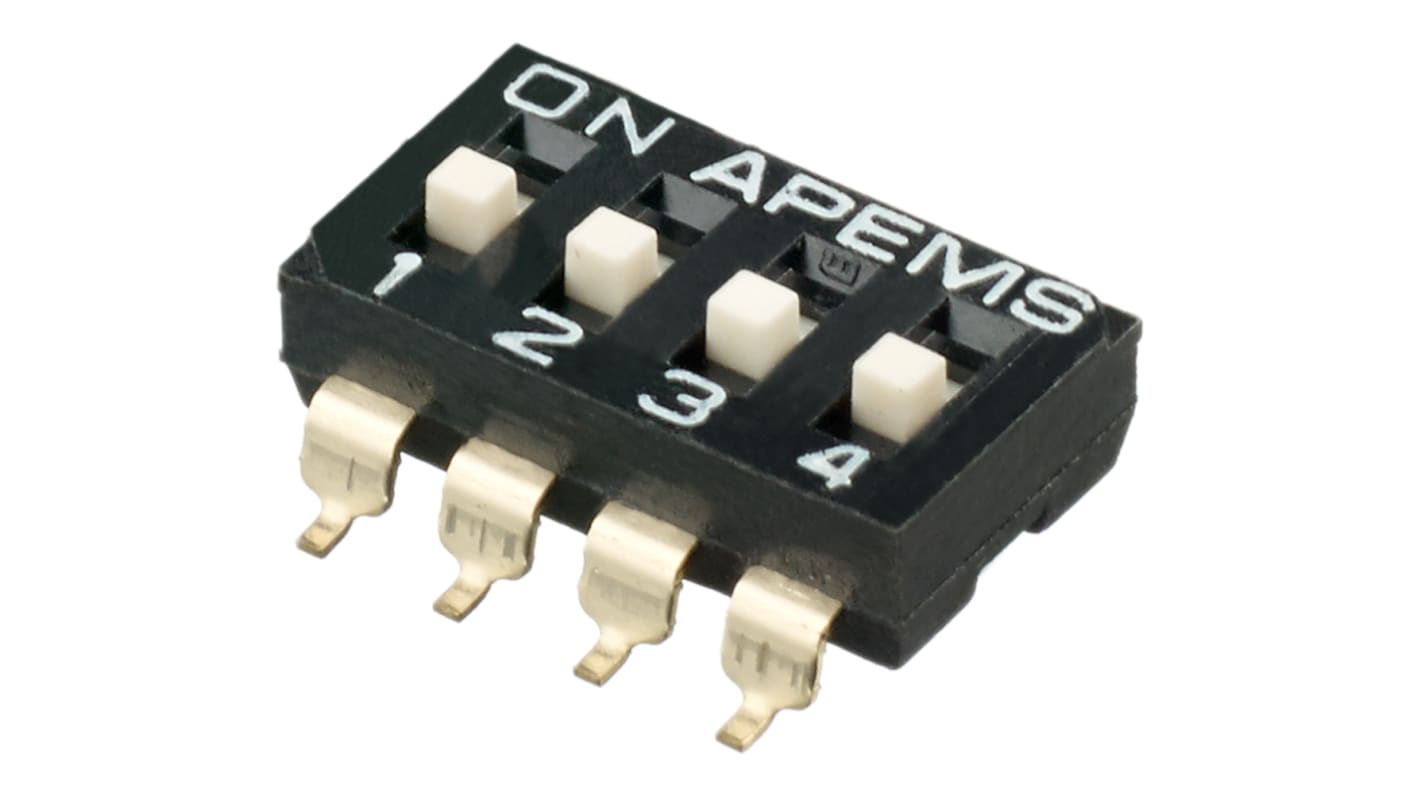 IKD0403101 | APEM 4 Way Surface Mount DIP Switch SPST, Raised Actuator Slide Actuator | RS