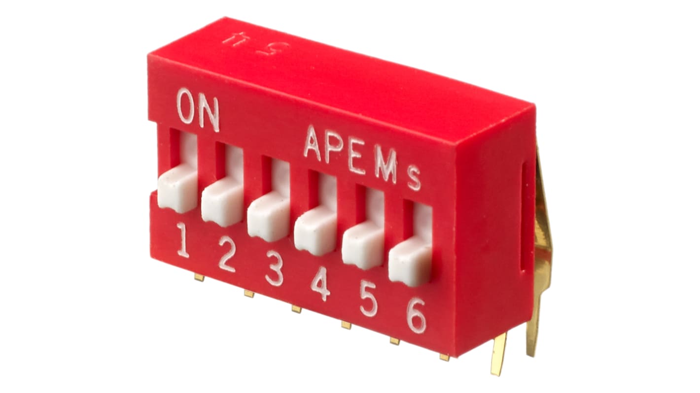 DA06V | Apem 6 Way Through Hole DIP Switch SPST, Raised Actuator | RS