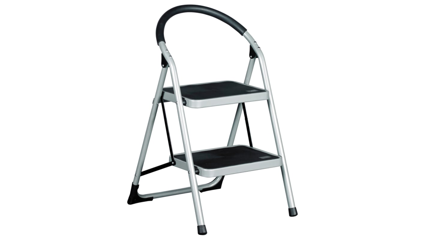 RS PRO 2 Tread Steel Steps 0.49m Platform Height, Silver Grey | RS