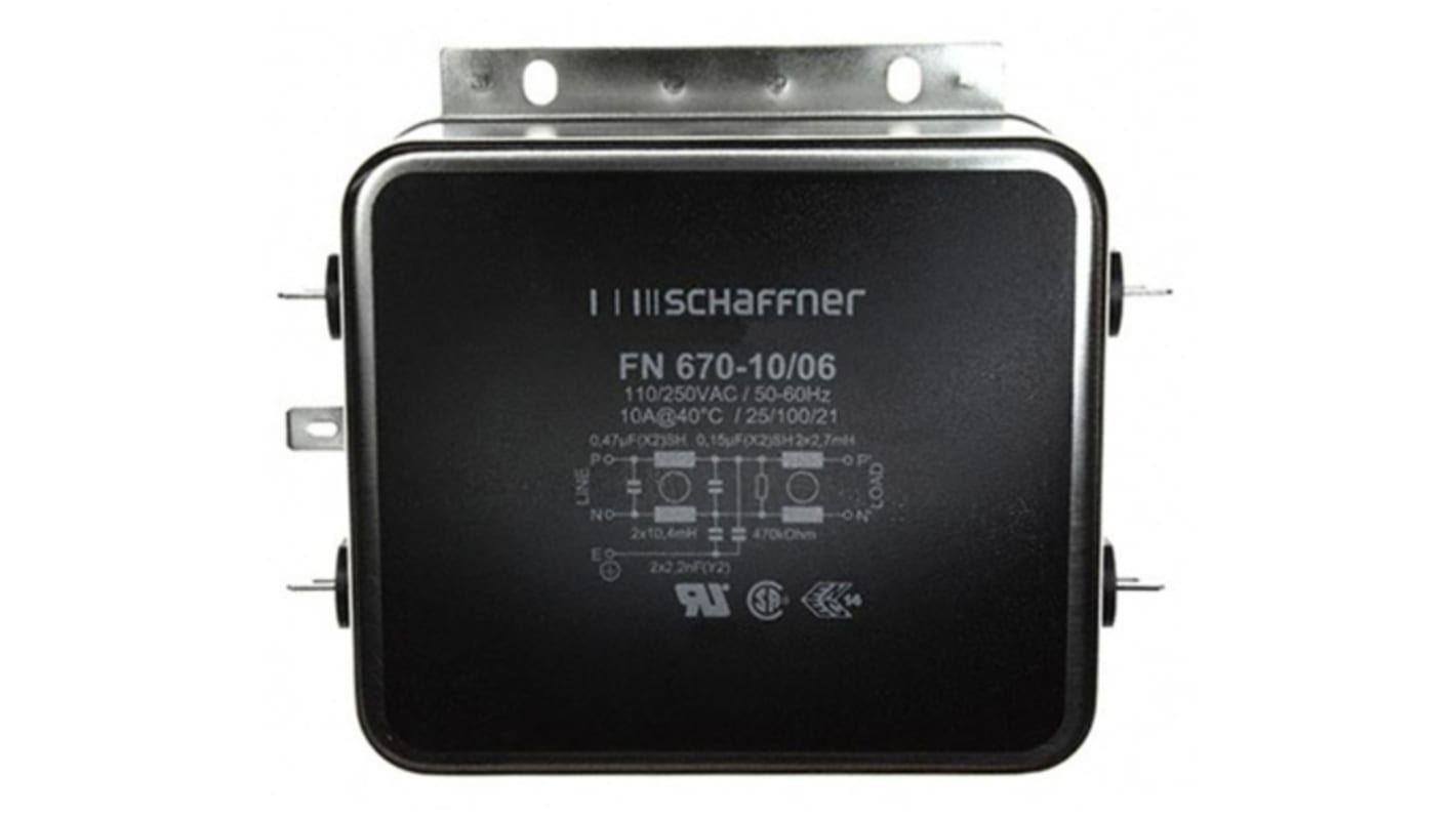 FN670-10-06 | Schaffner, FN670 10A 250 V ac DC to 400Hz, Chassis Mount ...