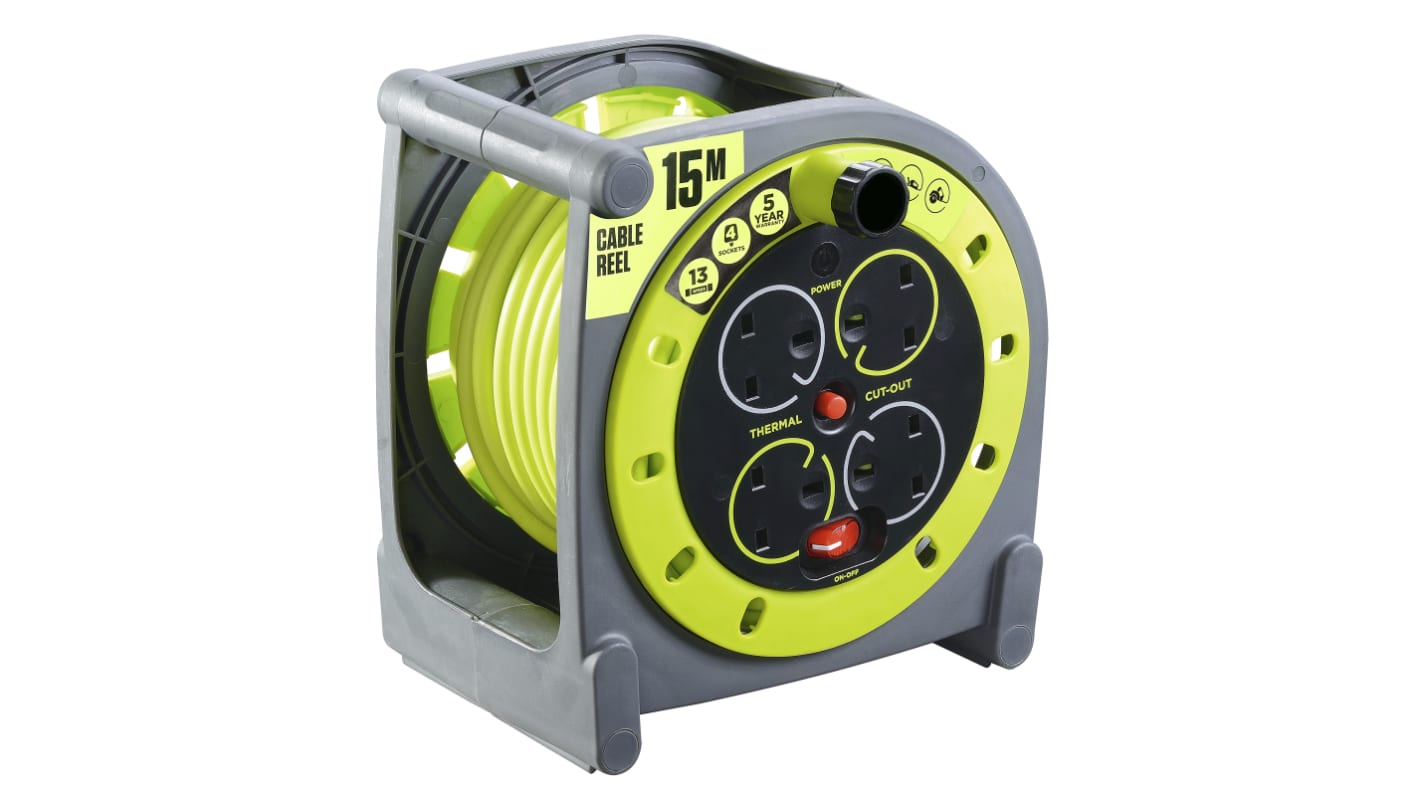 RS PRO 15m 4 Socket Type G - British Cable Reel, 240 V | RS