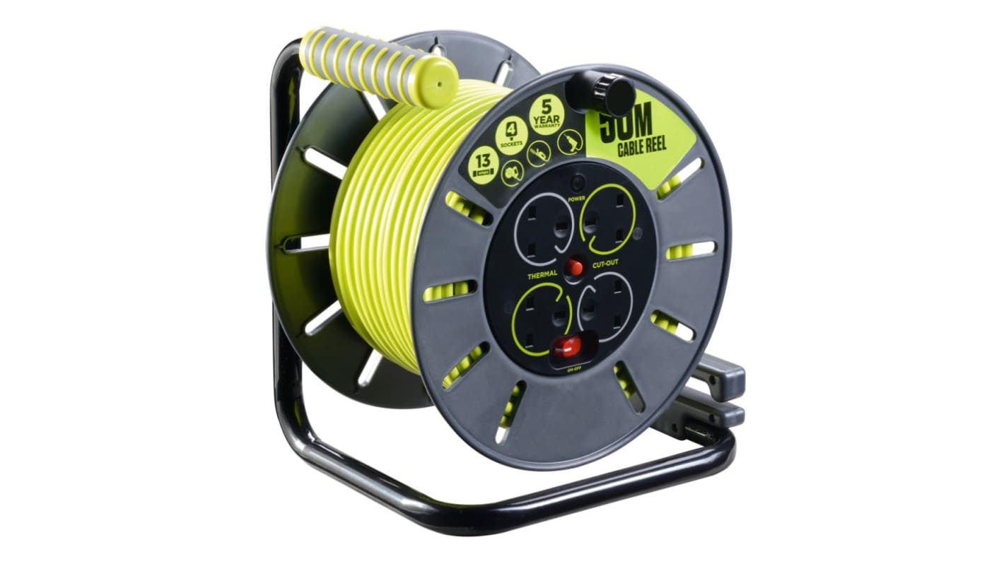 RS PRO 50m 4 Socket Type G - British Cable Reel, 240 V | RS