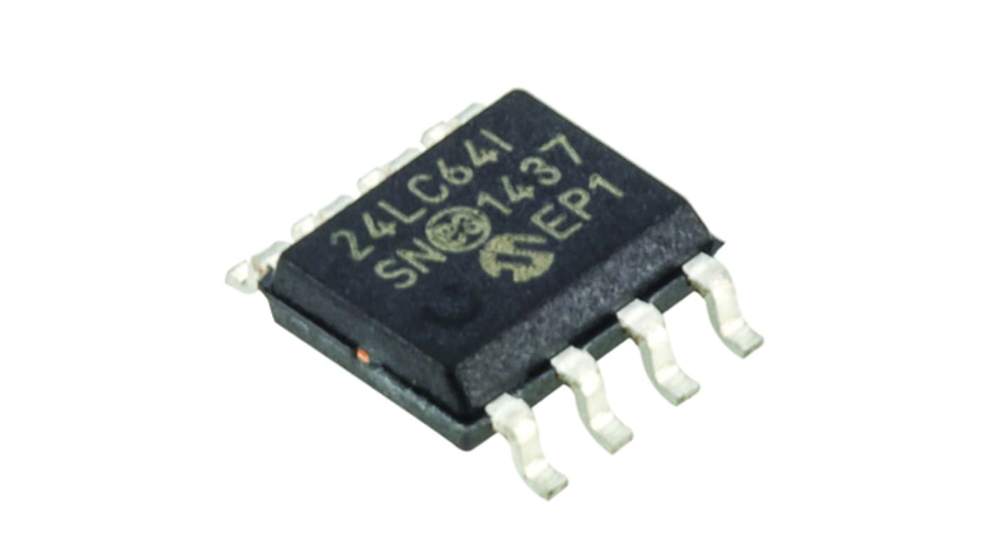 Microchip 24LC64-I/SN, 64kbit Serial EEPROM Memory, 900ns 8-Pin SOIC Serial-I2C | RS