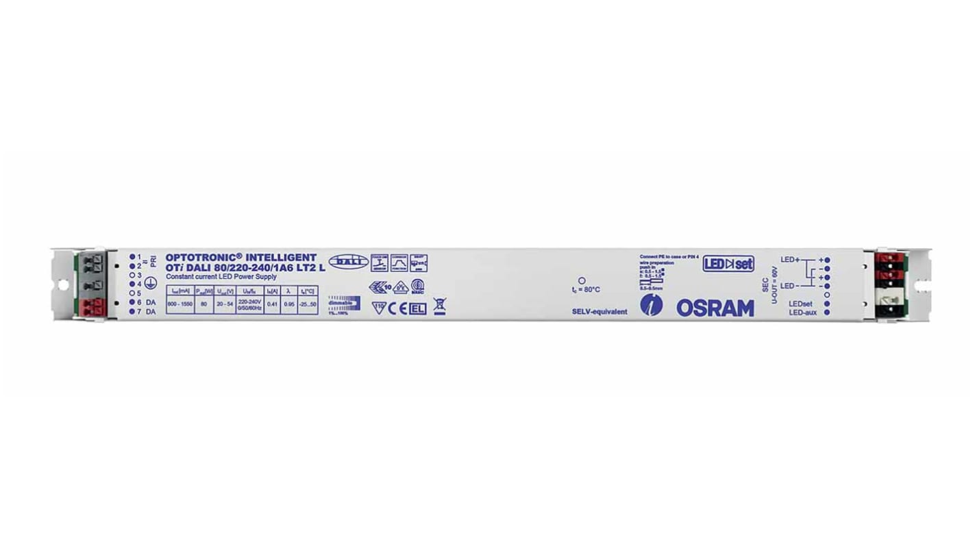 OTI DALI 80/220-240/1A6 LT2L | Osram LED Driver, 20 → 54V Output, 80W Output, 1.55A Output ...