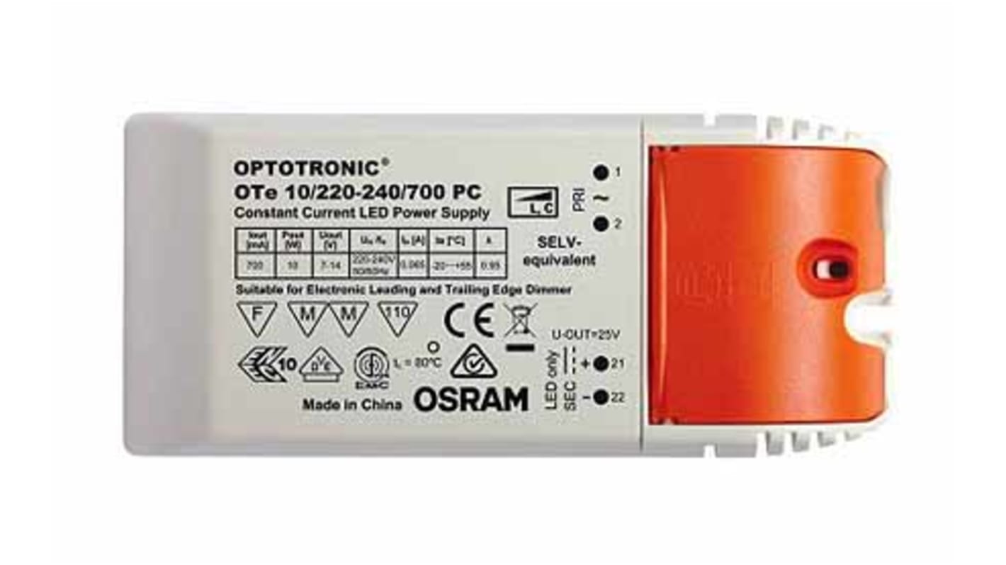 OTE 10/220-240/700 PC | Osram, 7 → 14V Output, 10W Output, 700mA Output, Constant Current | RS