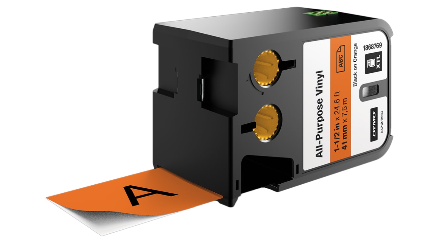 1868769 | Dymo XTL Black on Orange Label Printer Tape, 7 m Length, 41 ...