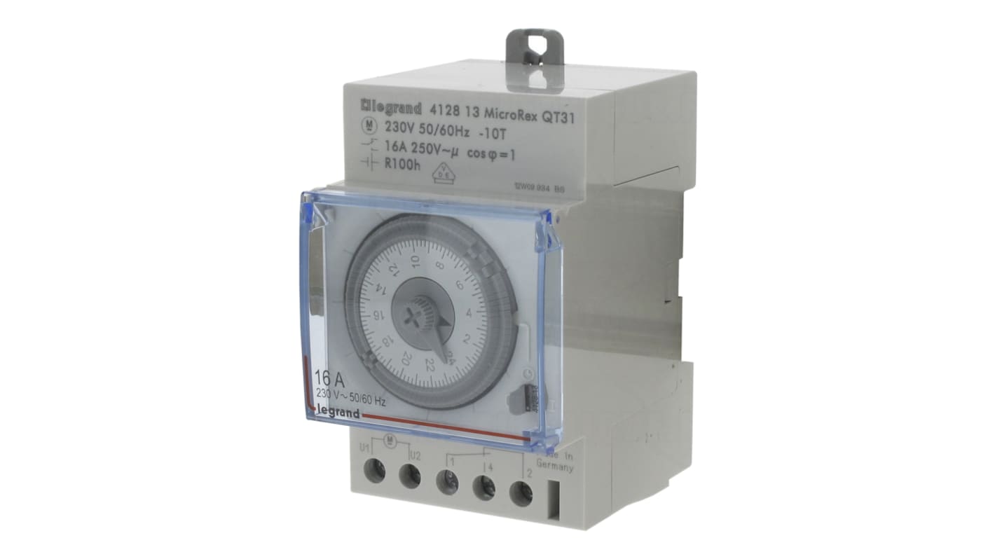 4 128 13 | Legrand Analogue DIN Rail Time Switch 230 V ac, 3-Channel | RS