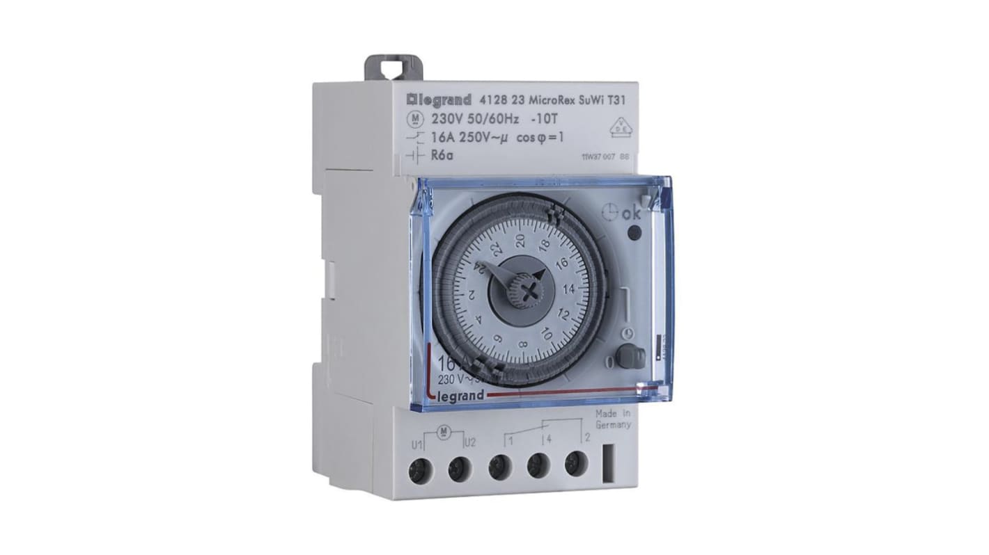 4 128 23 | Legrand Analogue DIN Rail Time Switch 230 → 250 V ac, 1 ...