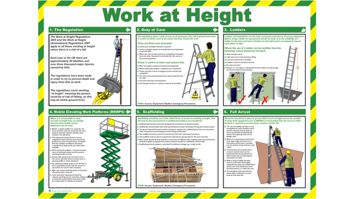 Working At Height Safety Guidance Safety Poster, Semi Rigid Laminate ...