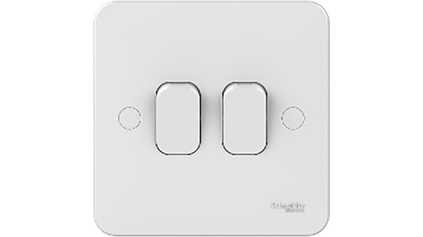 GGBL1022S | Schneider Electric White Rocker Light Switch, 2 Way, 2 Gang ...