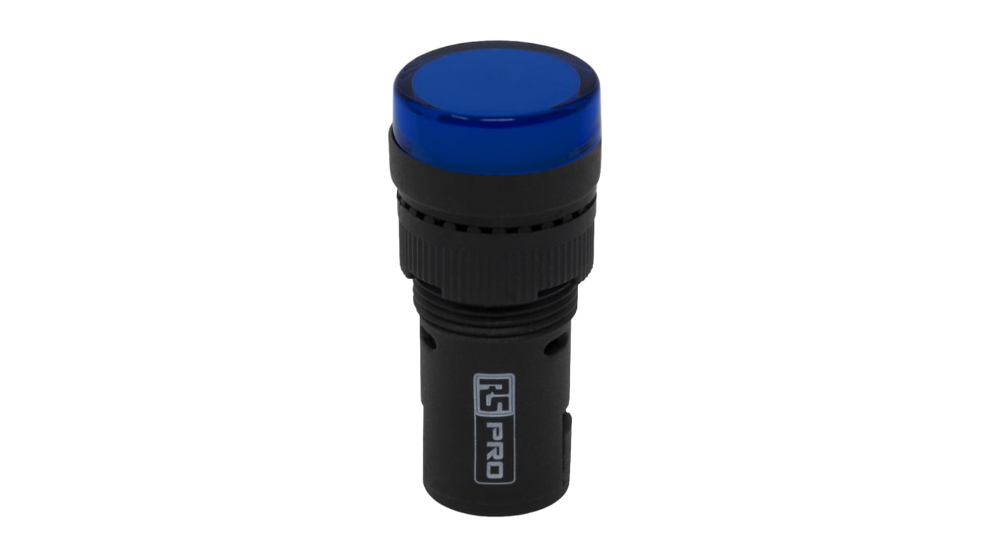 RS PRO, Panel Mount Blue LED Pilot Light, 16mm Cutout, IP40, Round ...