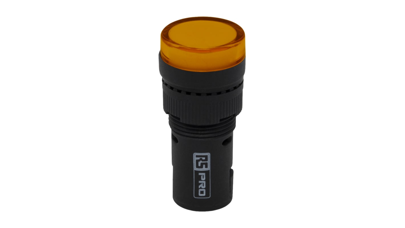 RS PRO, Panel Mount Yellow LED Pilot Light, 16mm Cutout, IP40, Round ...