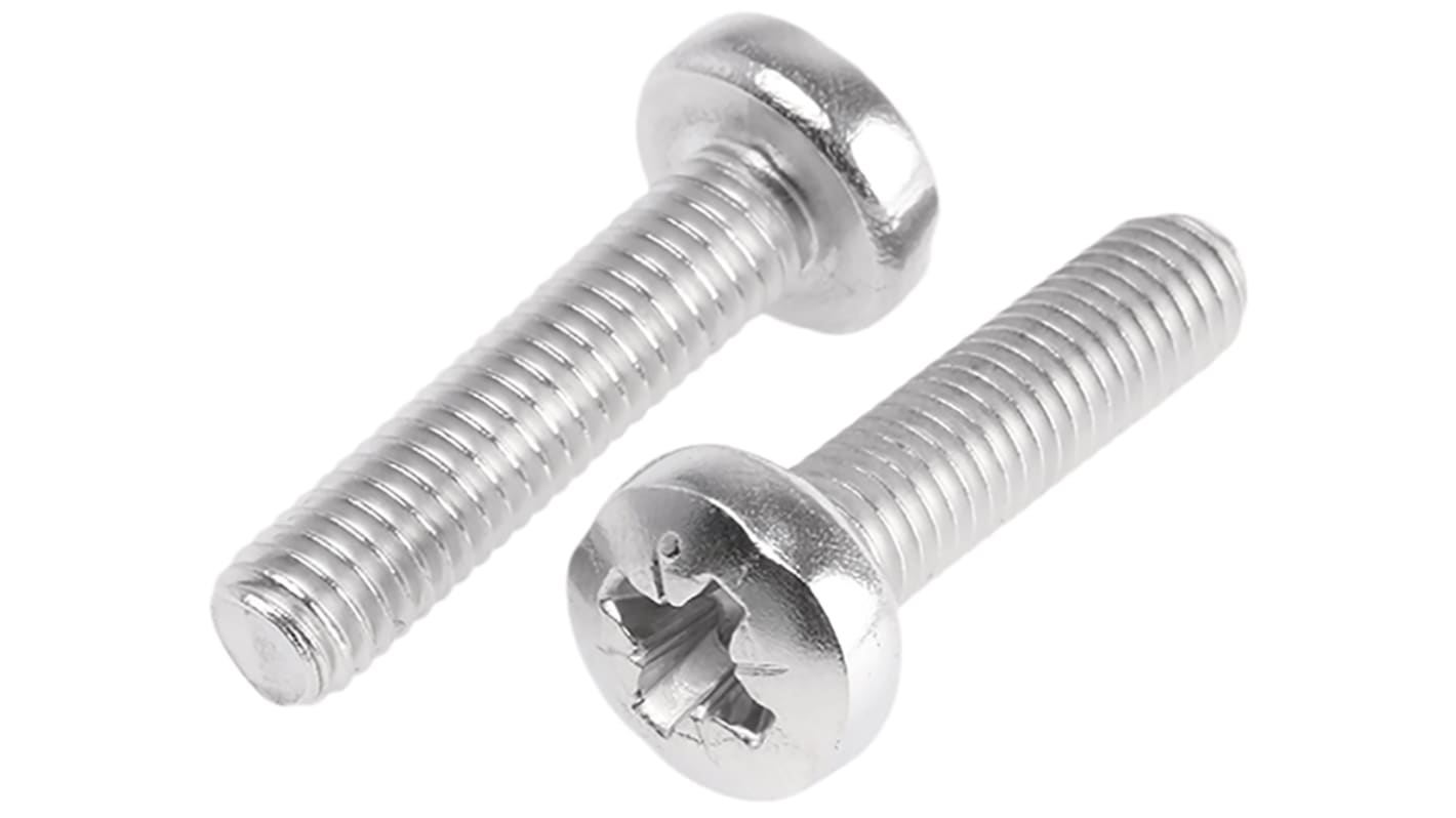 RS PRO Pozi Pan A2 304 Stainless Steel Machine Screws DIN 7985, M6x30mm | RS