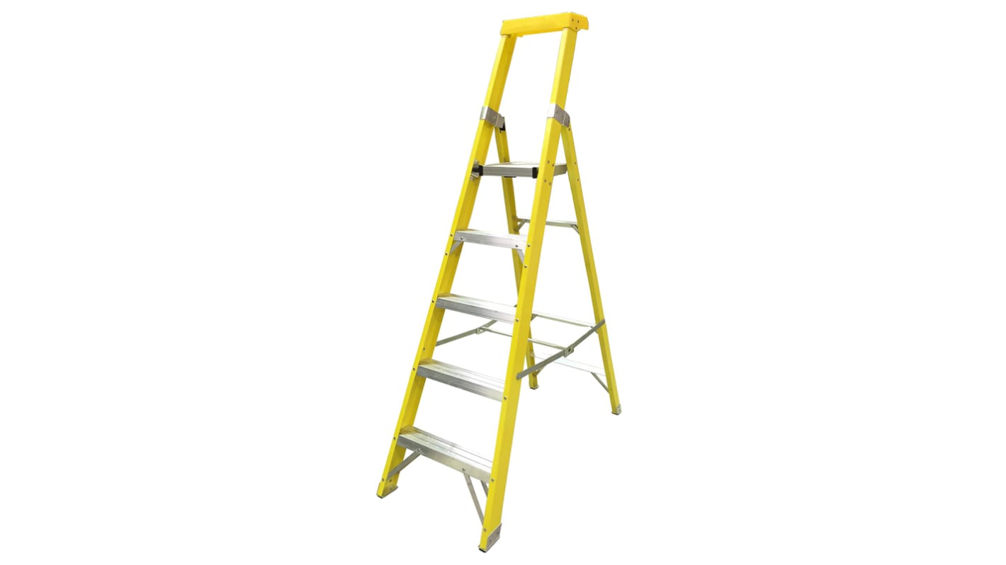 RS PRO Fibreglass 5 steps Step Ladder, 1.18m platform height | RS