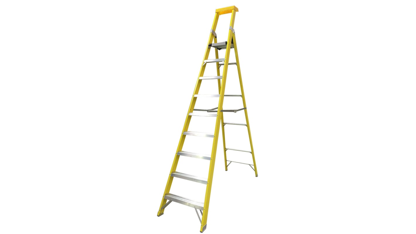 RS PRO Fibreglass 9 steps Step Ladder, 2.49m platform height | RS