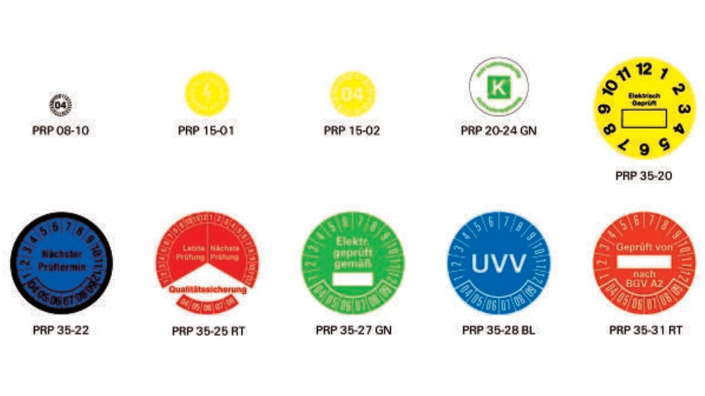 PRP3520GE | Idento Adhesive Inspection Date Labels. Quantity: 5 | RS